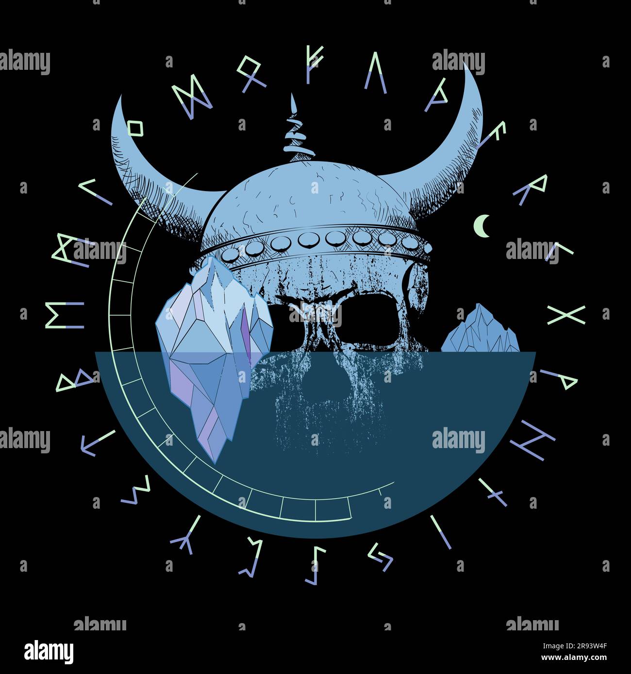 T-shirt design of a Viking skull with an iceberg. Vector illustration ...