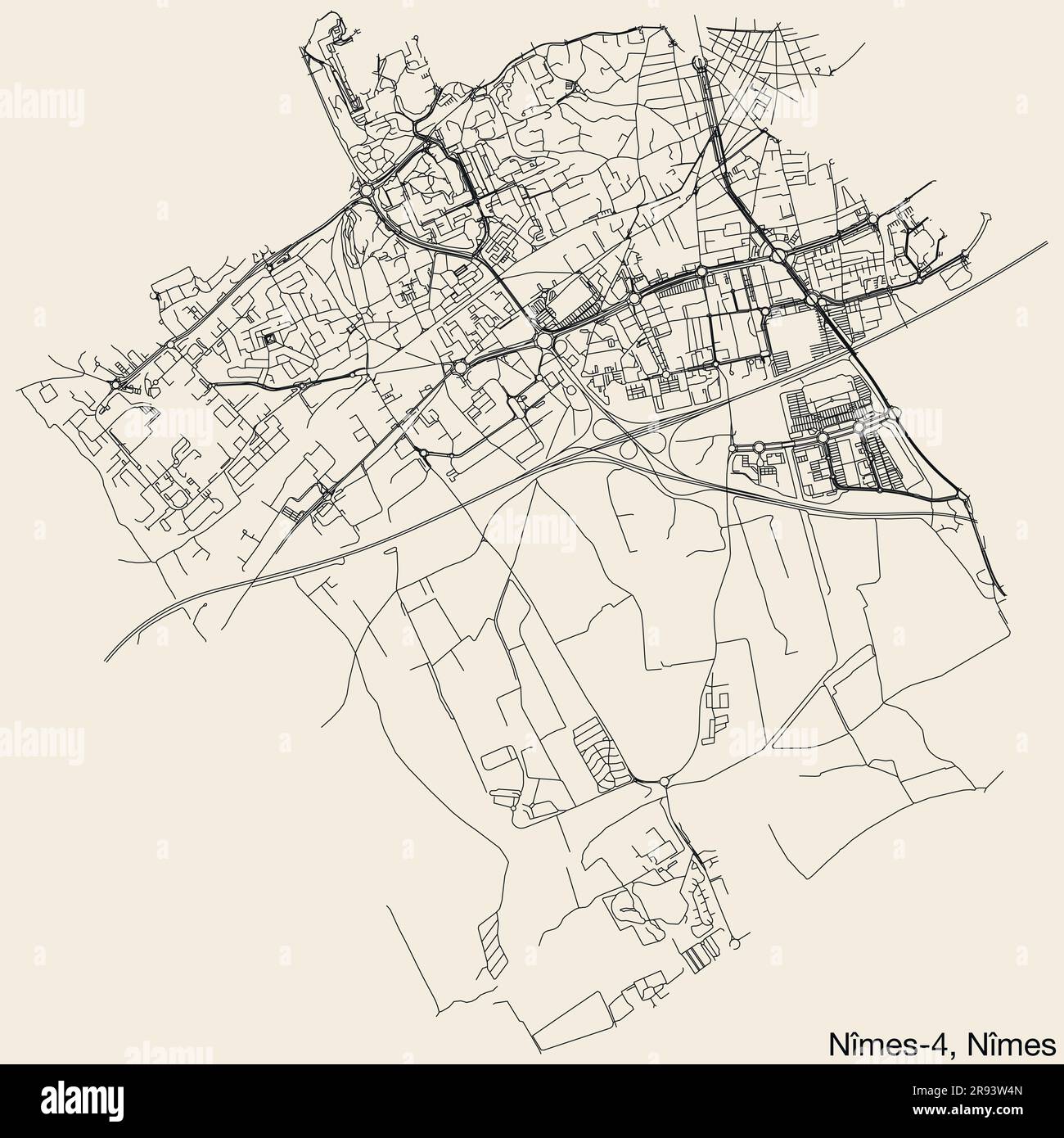 Street roads map of the NÎMES-4 CANTON, NÎMES Stock Vector Image & Art ...