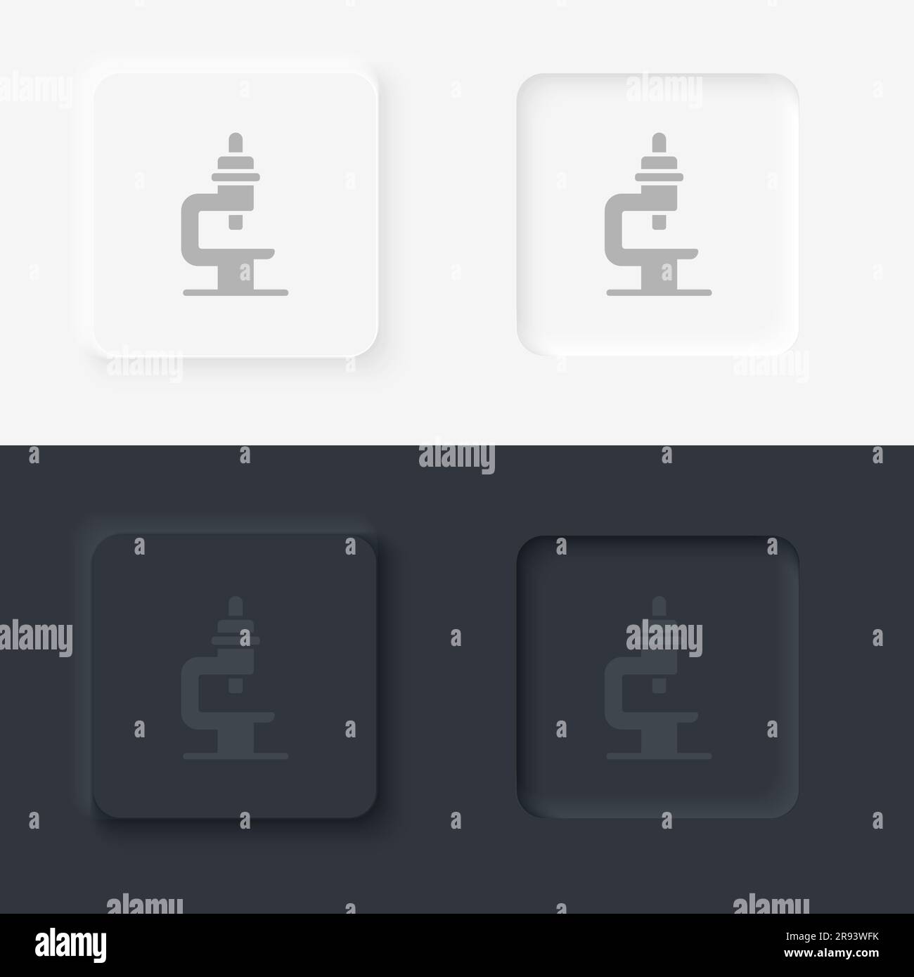 Microscope, neomorphism style, vector icon with button Stock Vector ...