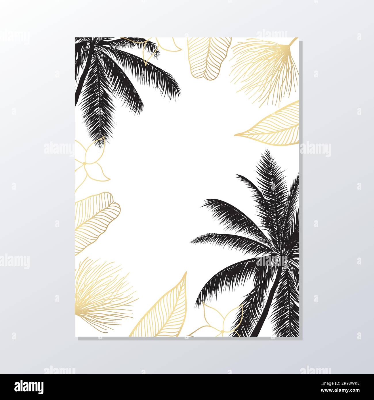 Black palm trees on white background. Exotic leaves.Summer placard ...
