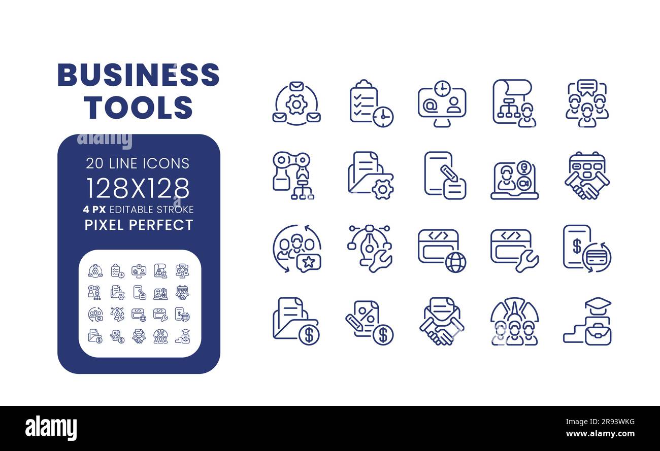 Business tools linear desktop icons set Stock Vector Image & Art - Alamy