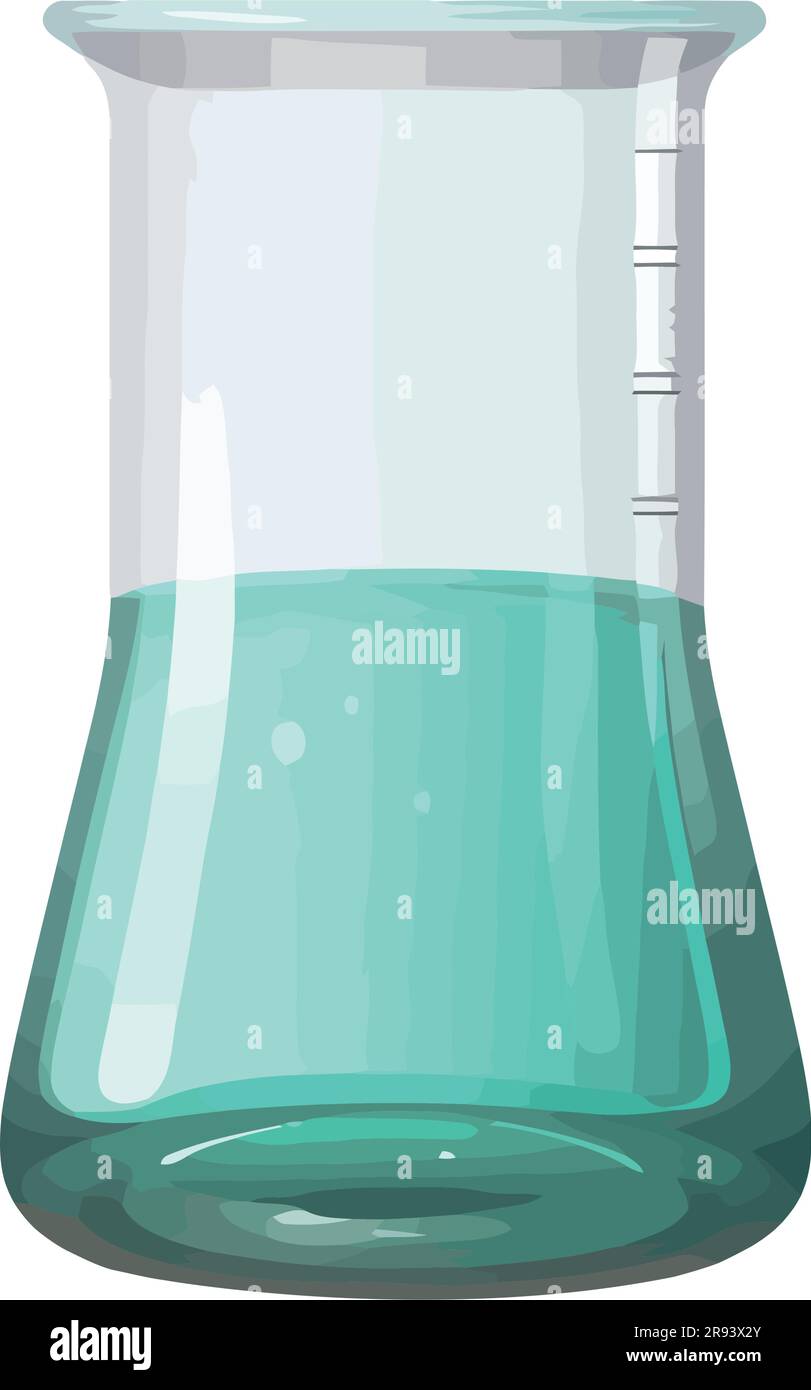 Transparent beaker with fresh liquid for research over white Stock ...