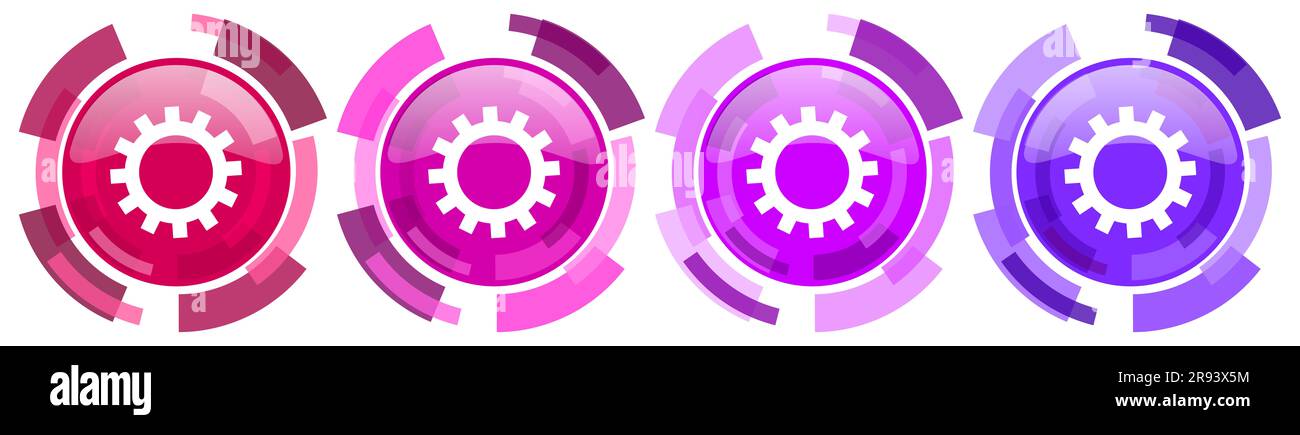 Gear, cogwheel colorful icons collection, round glossy icon set ...