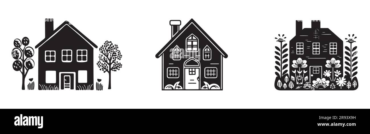 Set of rustic cottage motif in homestead vintage style. Vector ...