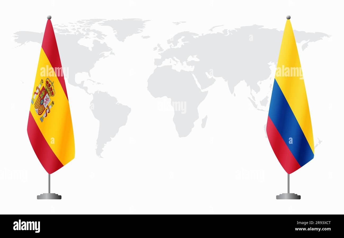 Spain and Colombia flags for official meeting against background of ...