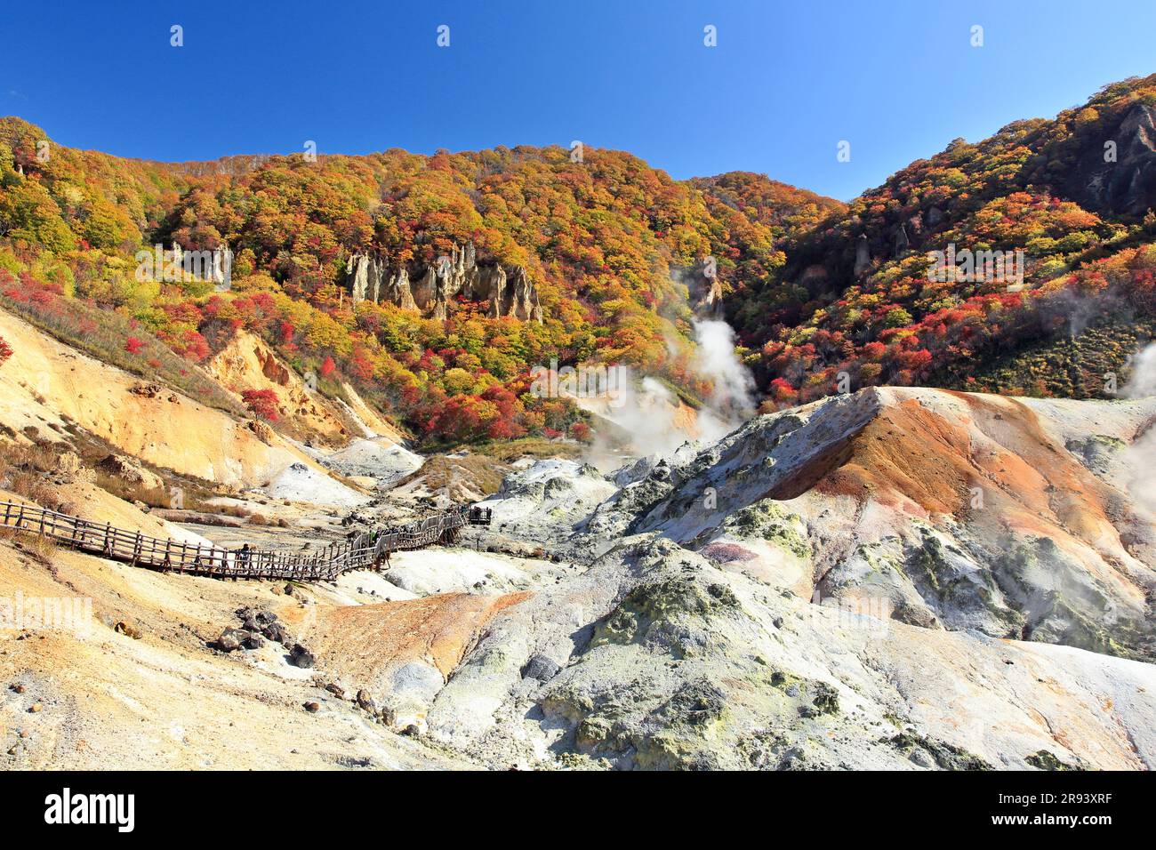 Autumn Leaves and Hell Valley in Noboribetsu Onsen Stock Photo - Alamy