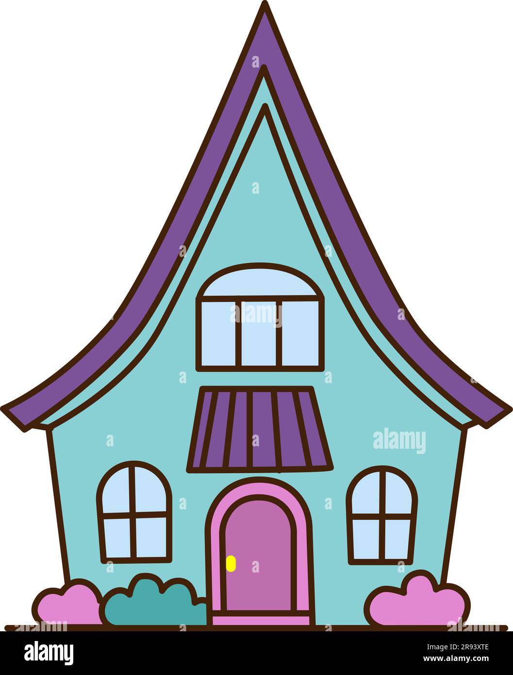 Cute house in flat style. Home facade with door and windows. House in a ...