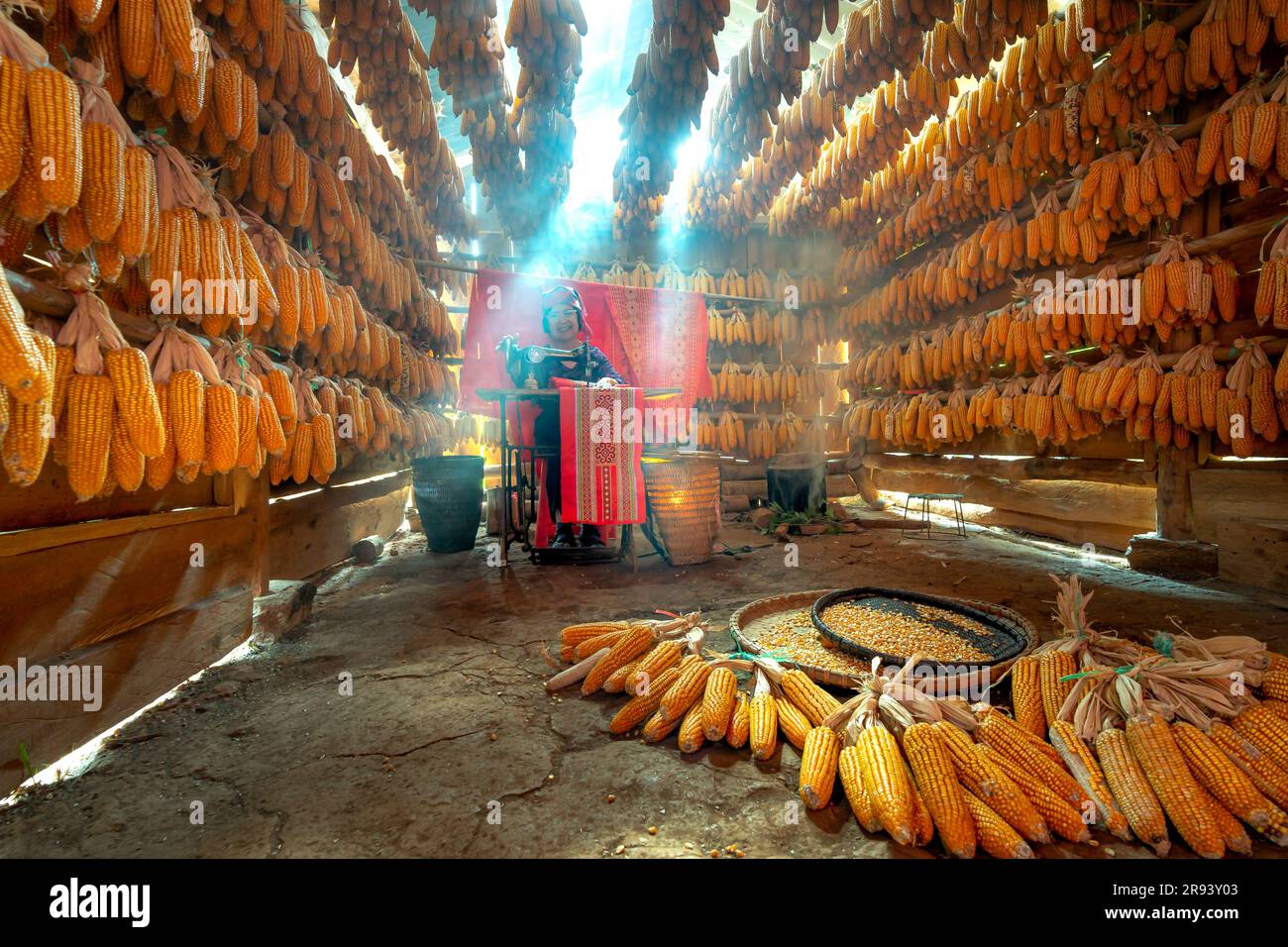 a house for maize, corn after harvesting for long-term storage, the H ...