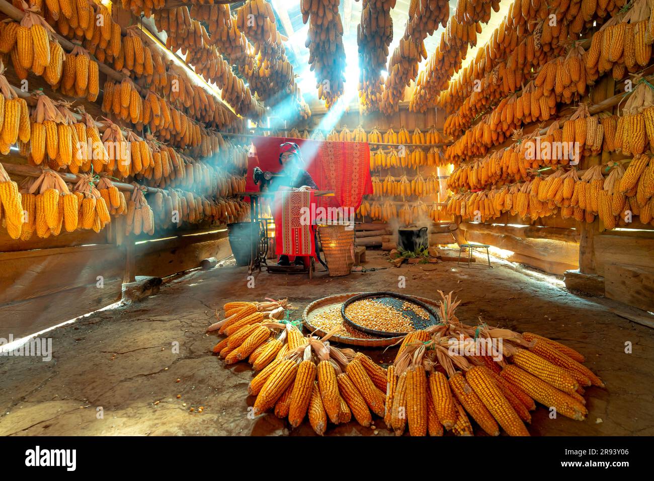 a house for maize, corn after harvesting for long-term storage, the H ...
