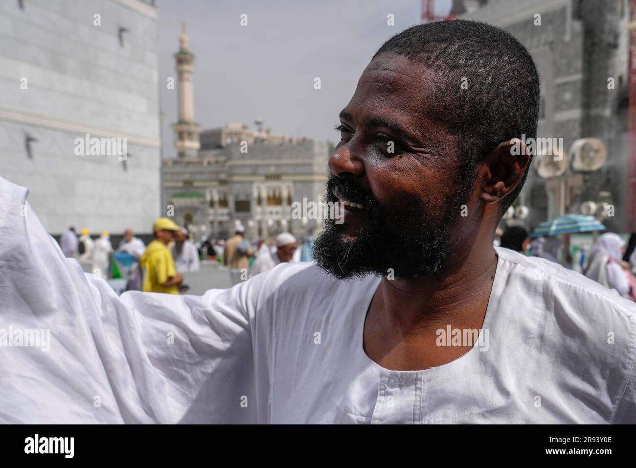Sudanese pilgrim Badr Ibrahim, from Khartoum, waits outside the Grand ...
