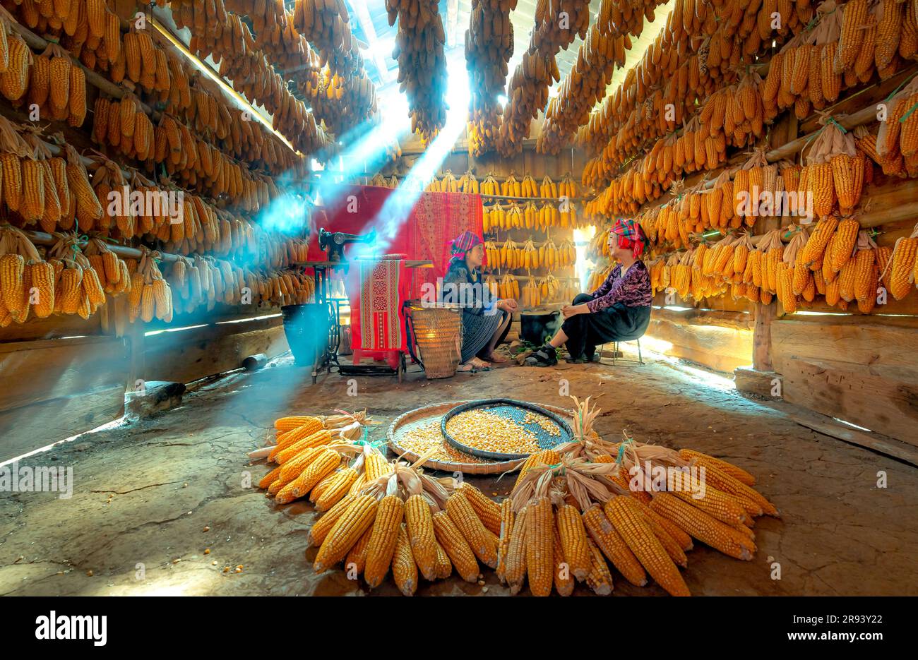 a house for maize, corn after harvesting for long-term storage, the H ...