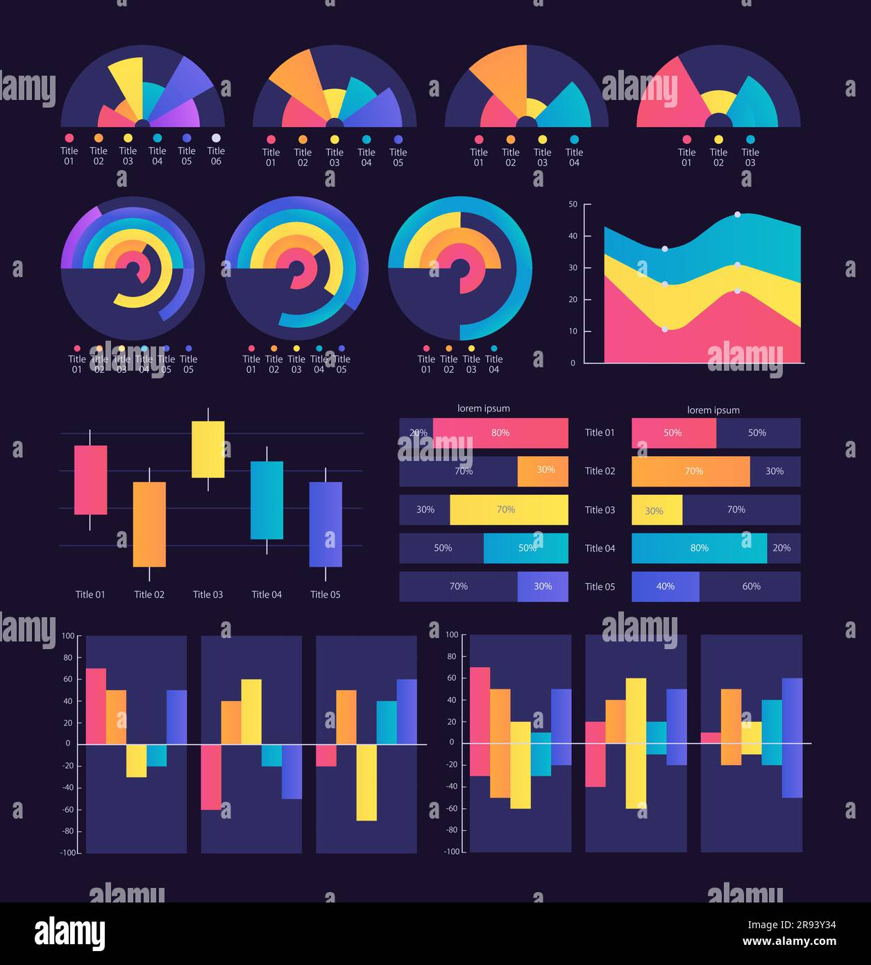 Financial information analysis infographic chart design template set for dark theme Stock Vector ...