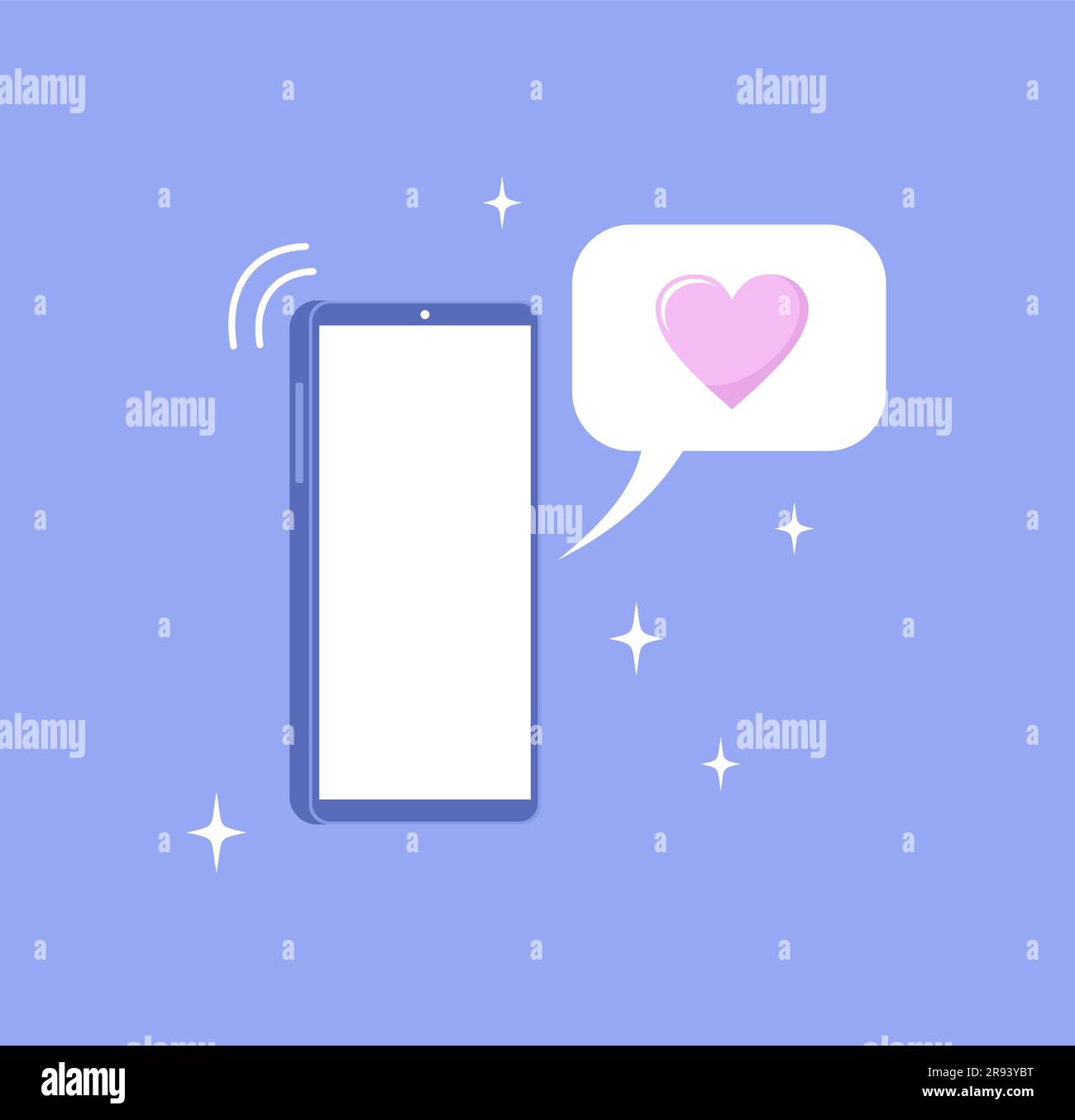 Isometric smartphone with like speech bubble on purple background ...