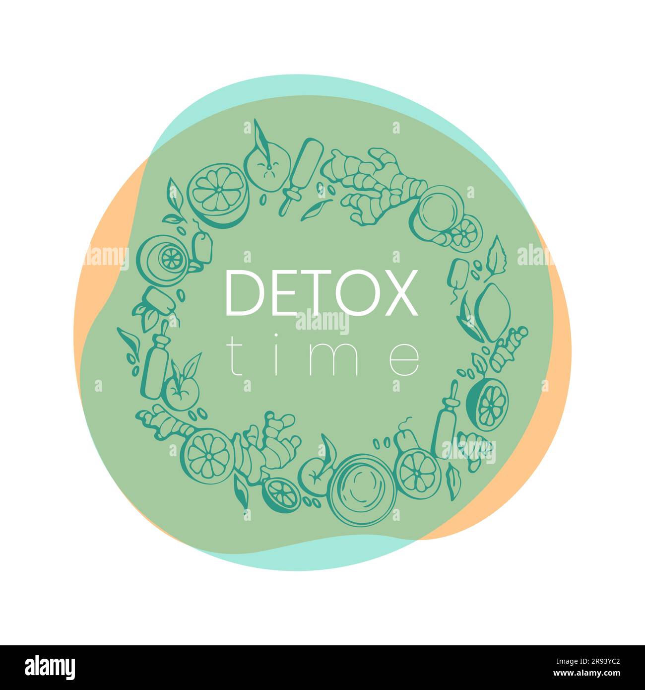 Label Detox Time. Concept with fruits grapefruit, ginger, lemon, citrus ...