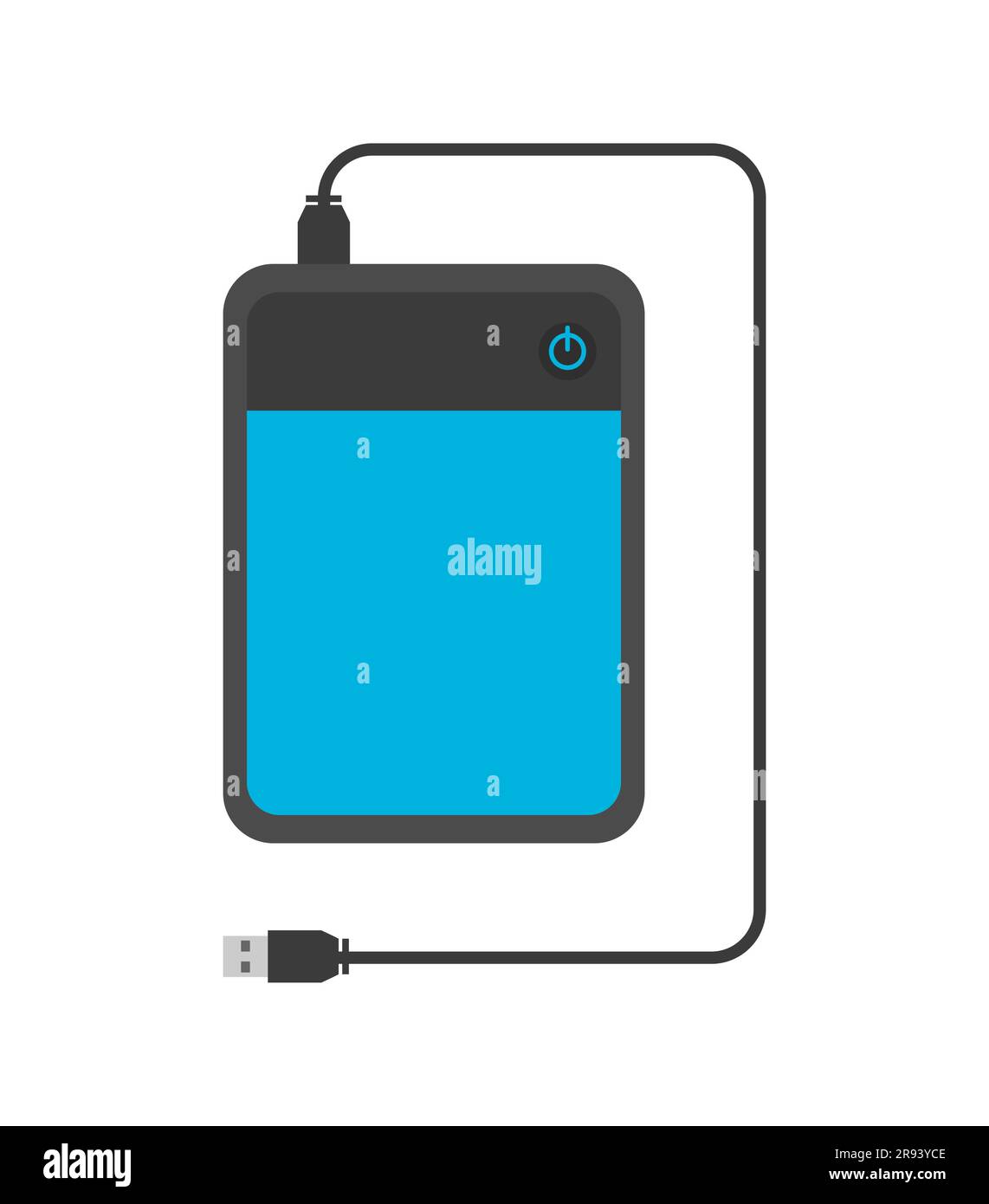 Portable external hard drive with USB cable isolated on white ...