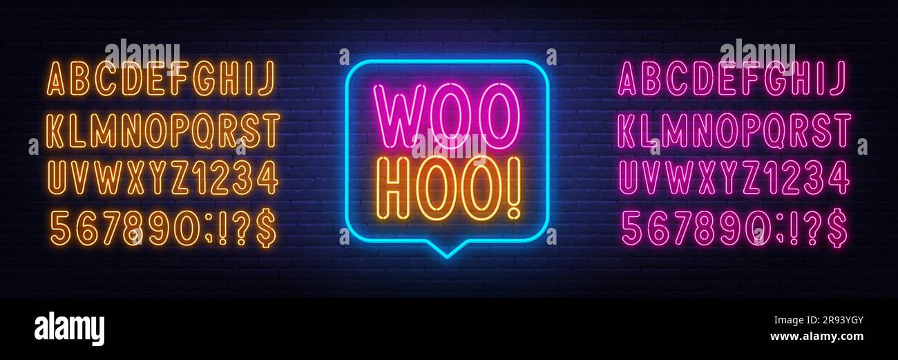Woohoo neon sign in the speech bubble on brick wall background . Pink ...