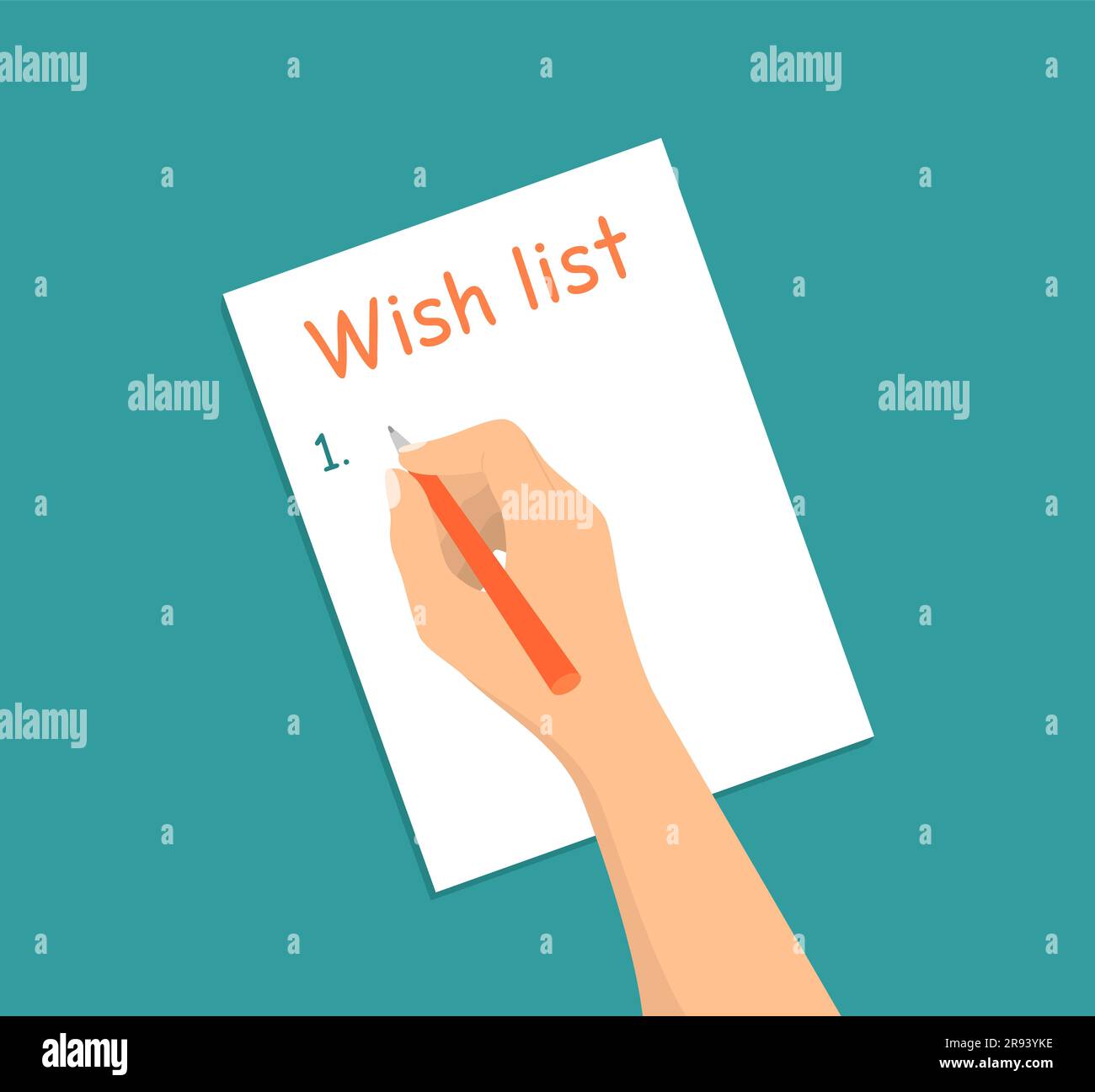Hand writing wish list with pen on paper. Flat vector illustration ...