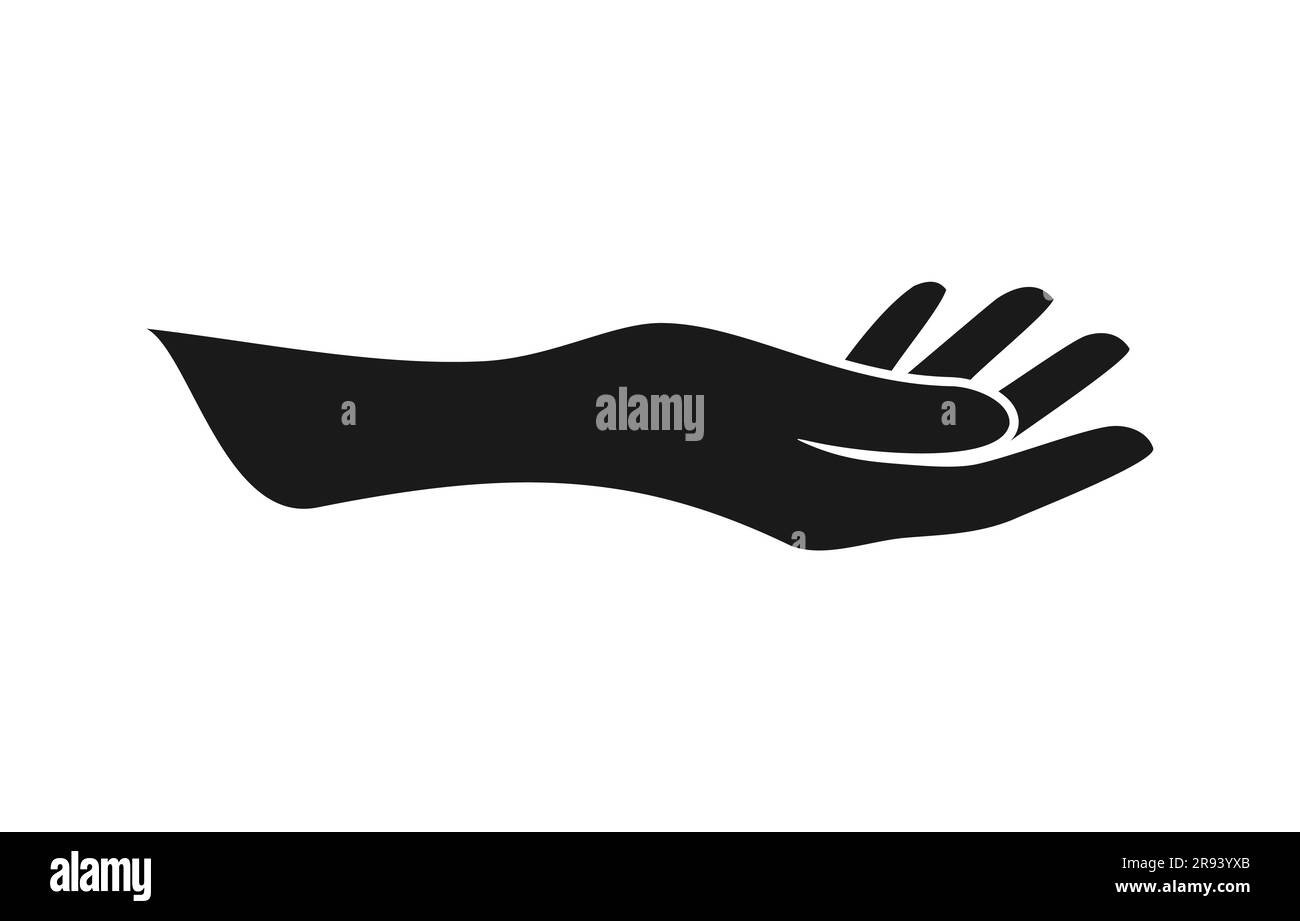 Black hand icon with palm up isolated on white background. Vector ...