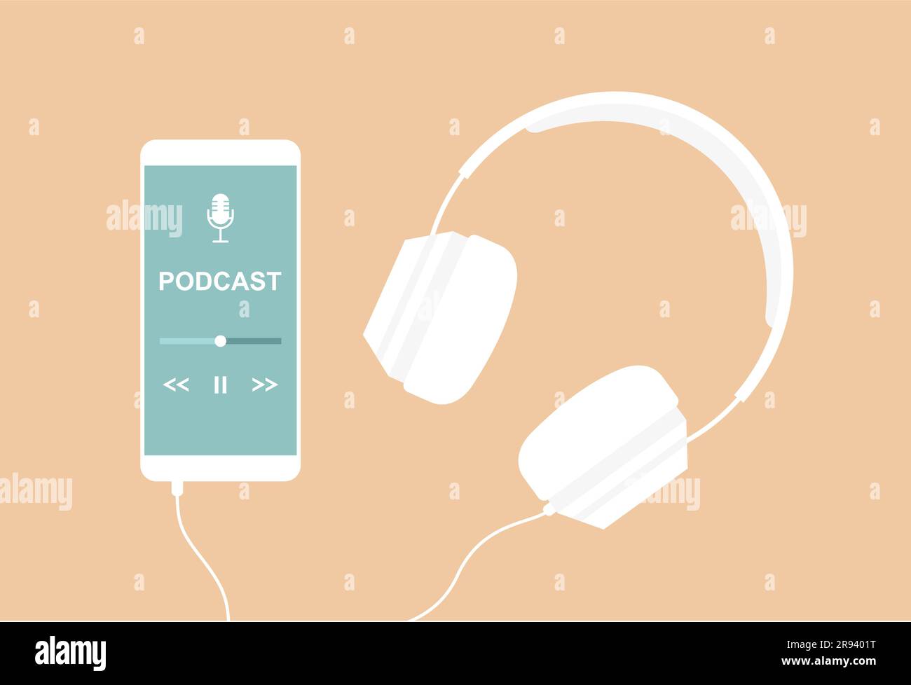 White smartphone with an application for listening to podcasts on the ...