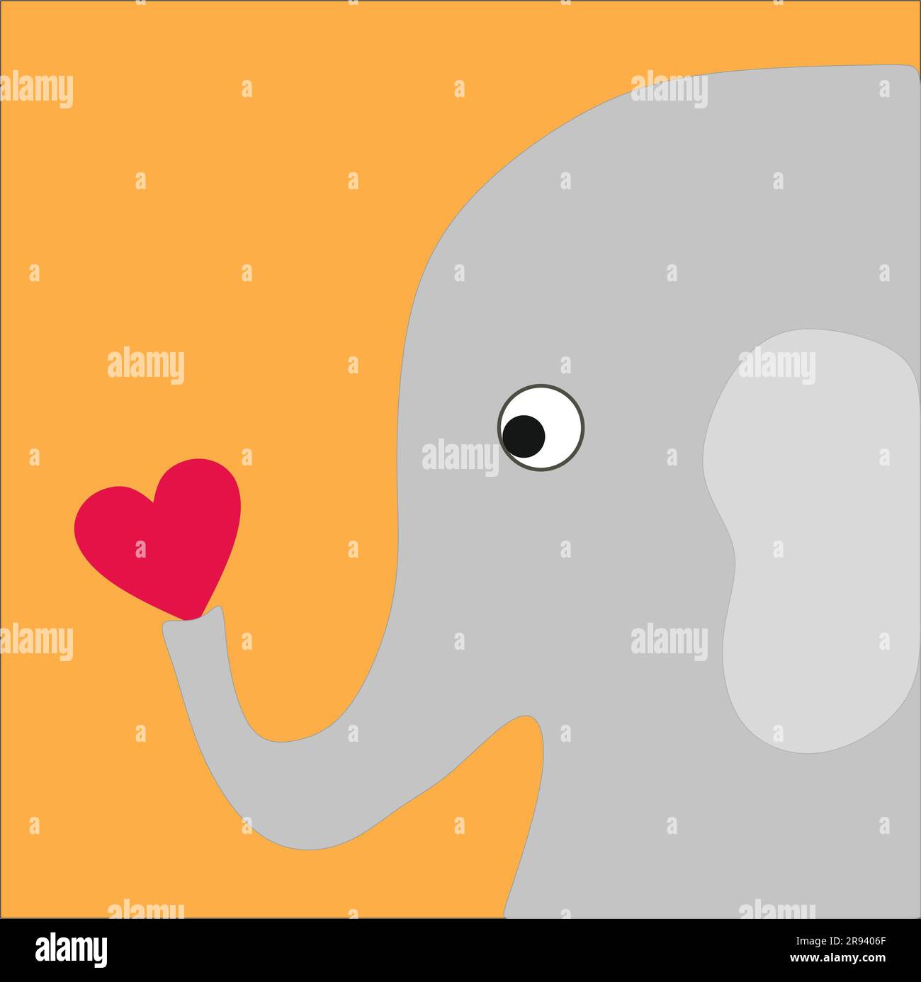 A digital illustration of a cute cartoon elephant with a heart in its ...