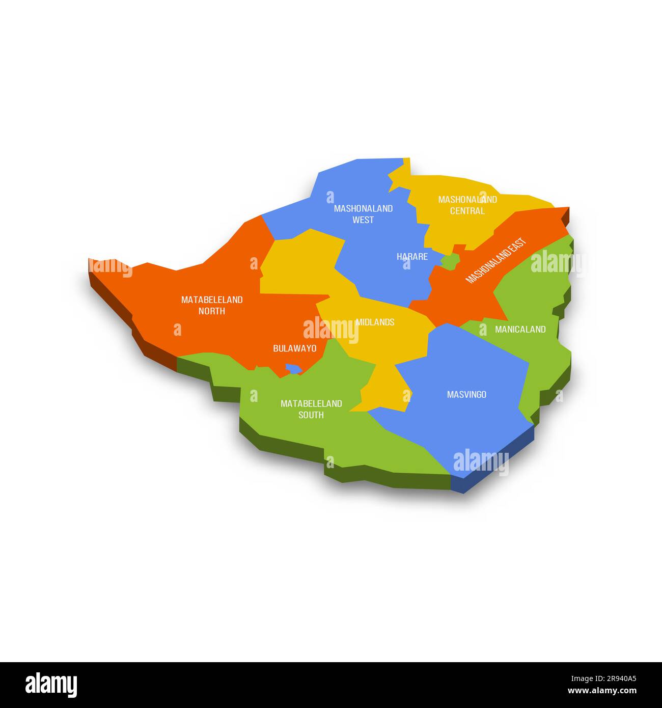 Zimbabwe political map of administrative divisions - provinces. Colorful 3D vector map with ...