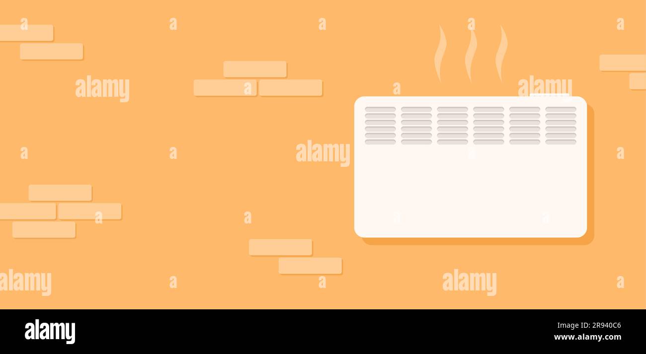 Heater on orange brick wall with copy space. Vector illustration in ...