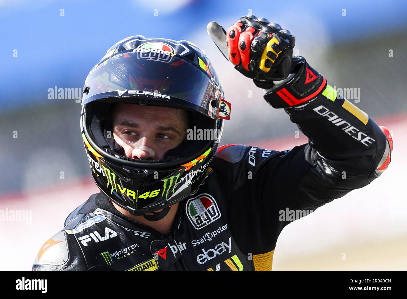 ASSEN - Marco Bezzecchi (ITA) on his Ducati cheers after winning during ...