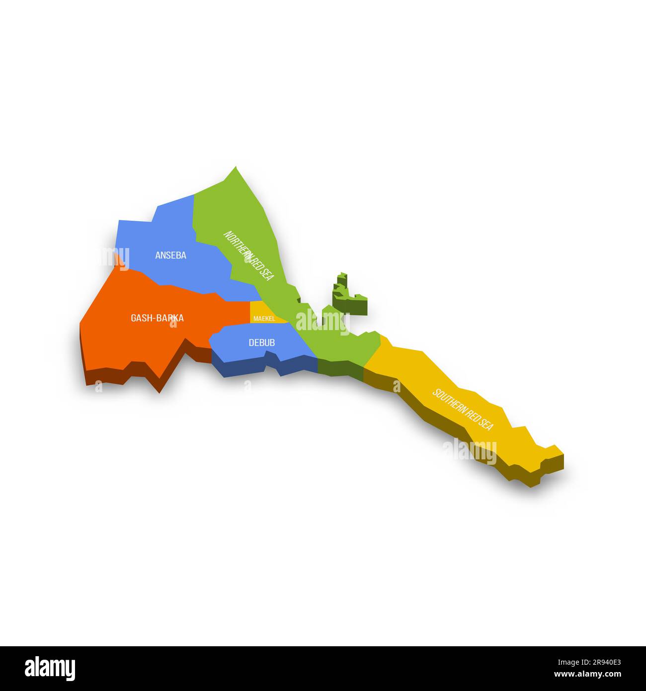 Eritrea political map of administrative divisions - regions. Colorful 3D vector map with country ...