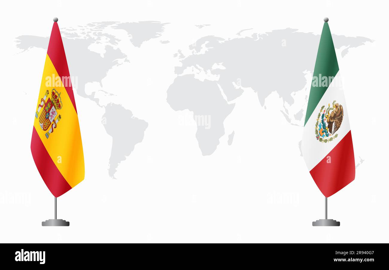 Spain and Mexico flags for official meeting against background of world ...