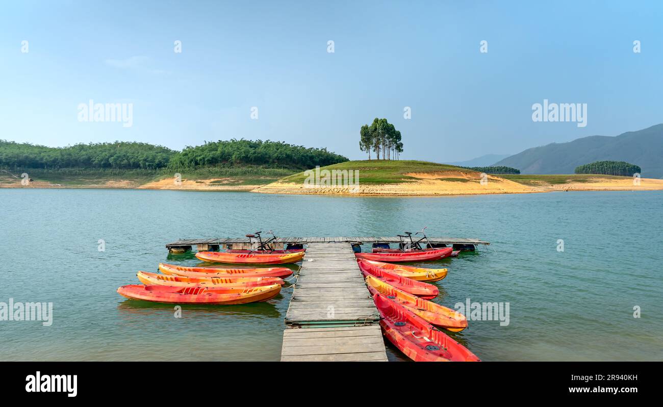 The pier serves tourists at Thac Ba Paradise Islands resort at Thac Ba ...