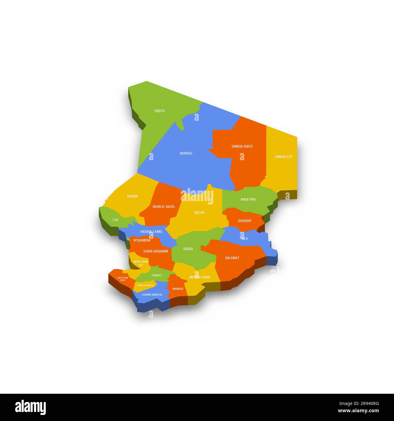 Chad political map of administrative divisions - regions. Colorful 3D ...