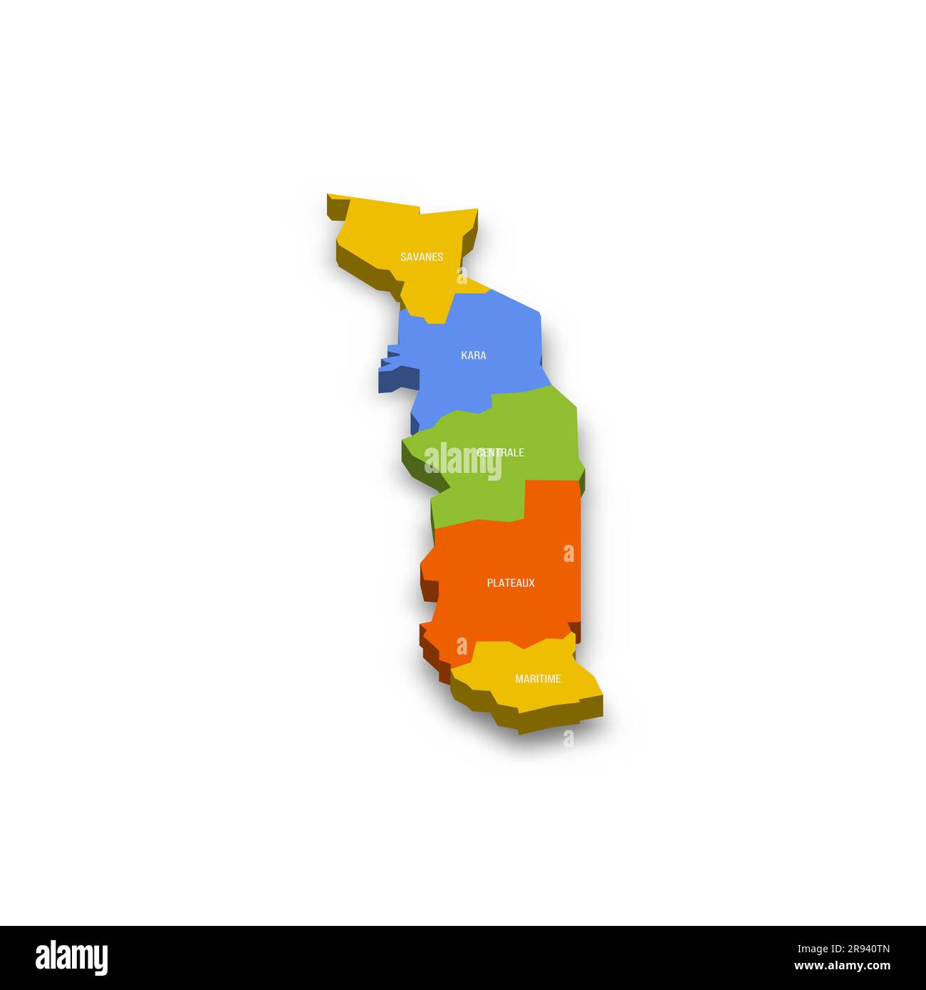 Togo political map of administrative divisions - regions. Colorful 3D ...