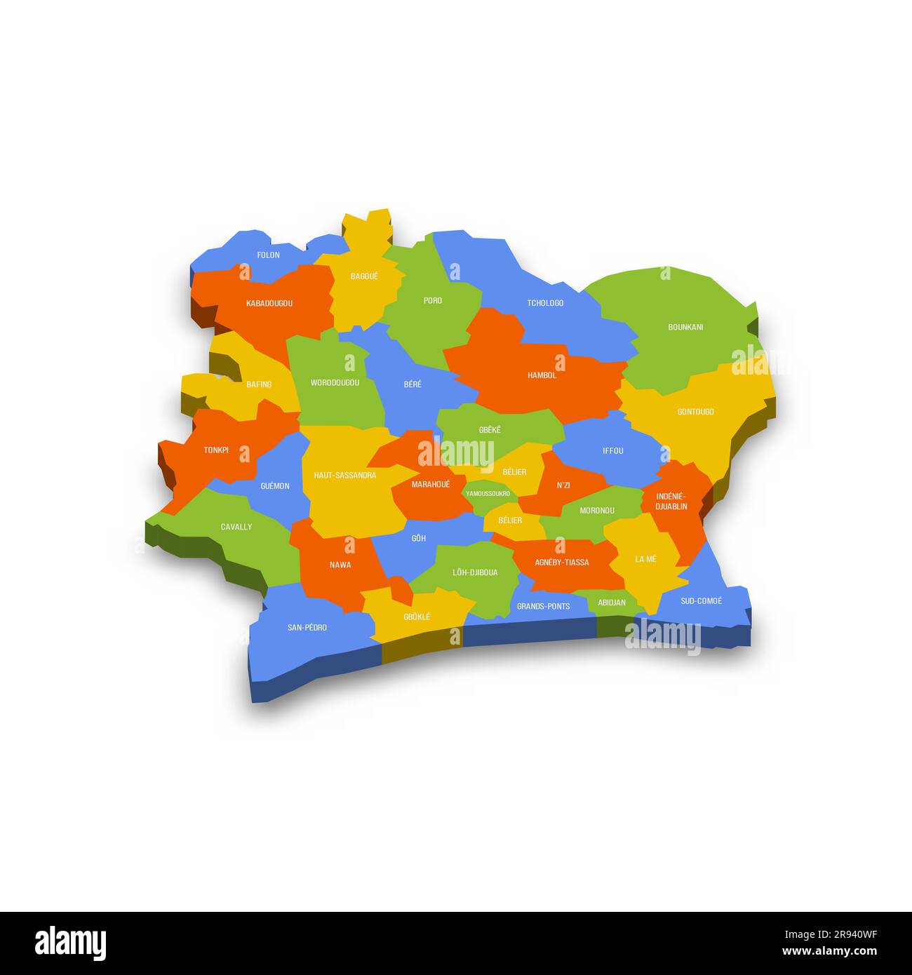 Ivory Coast political map of administrative divisions - regions and autonomous districts ...