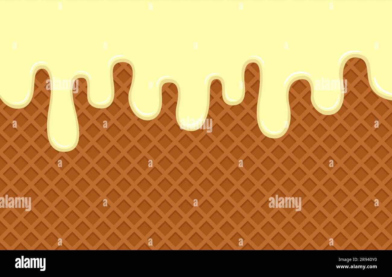 Vanilla ice cream flowing down the light brown waffle. Delicious ...