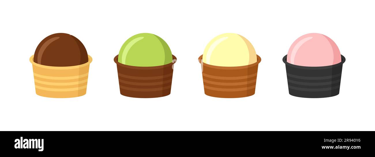 Chocolate, green pistachio, vanilla and pink berry ice cream balls in ...