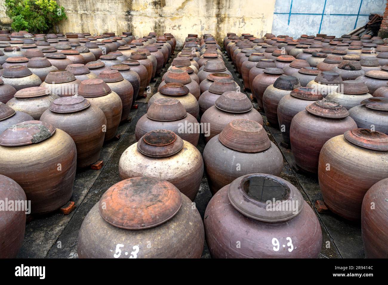 Traditional soy sauce factory, where soya beans are fermented to ...