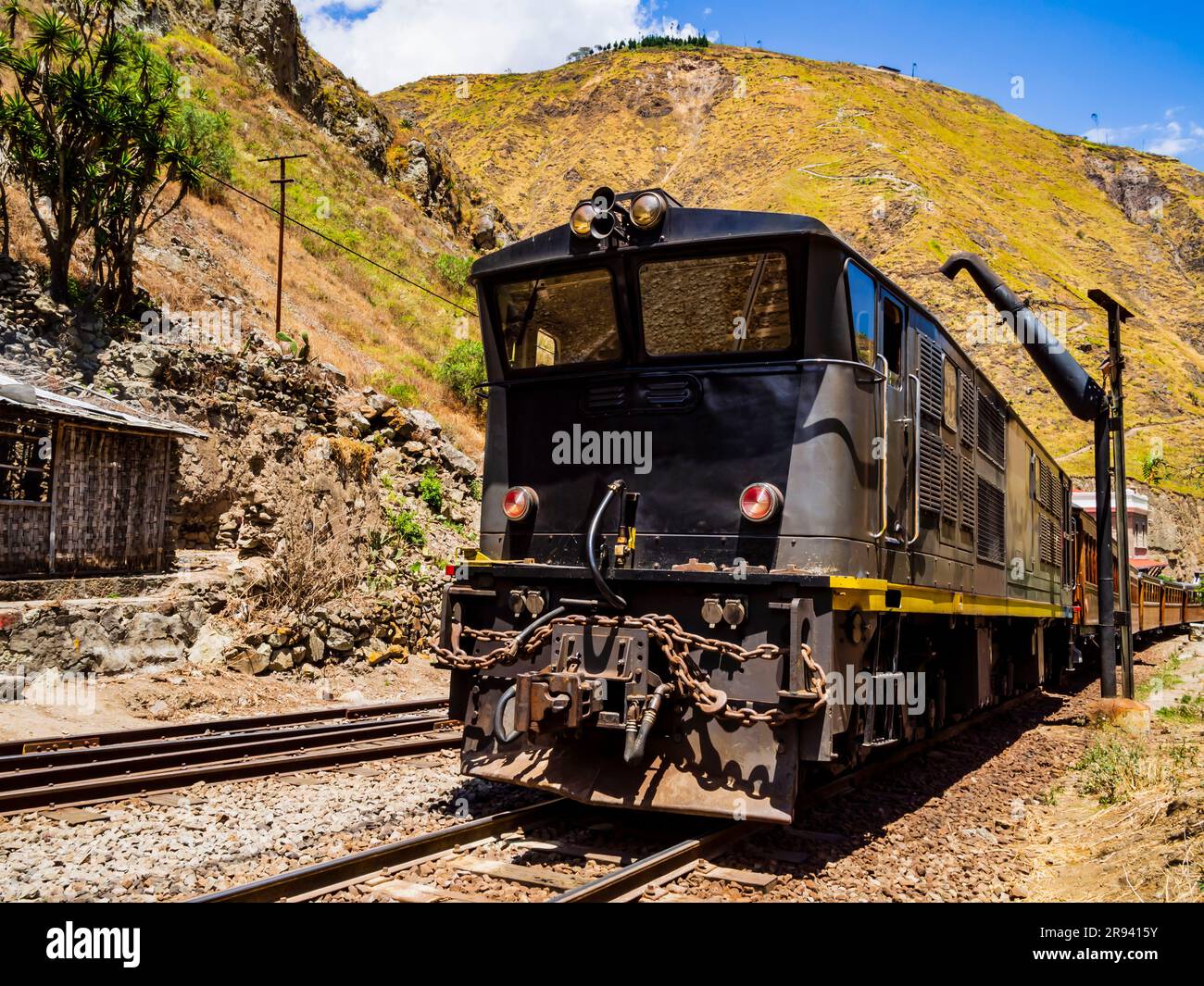 Traditional Devil's Nose train running on beautiful andean landscape ...