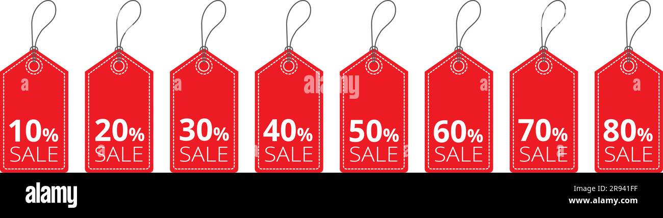 Red discount labels on a white background with copy space Stock Vector ...
