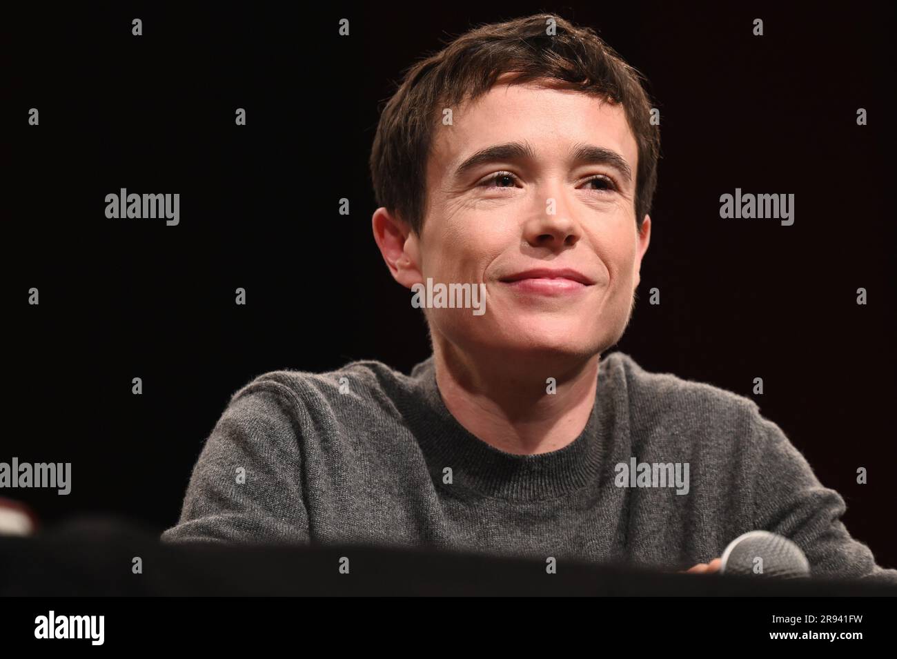 Cologne, Germany. 23rd June, 2023. Canadian actor Elliot Page speaks at ...