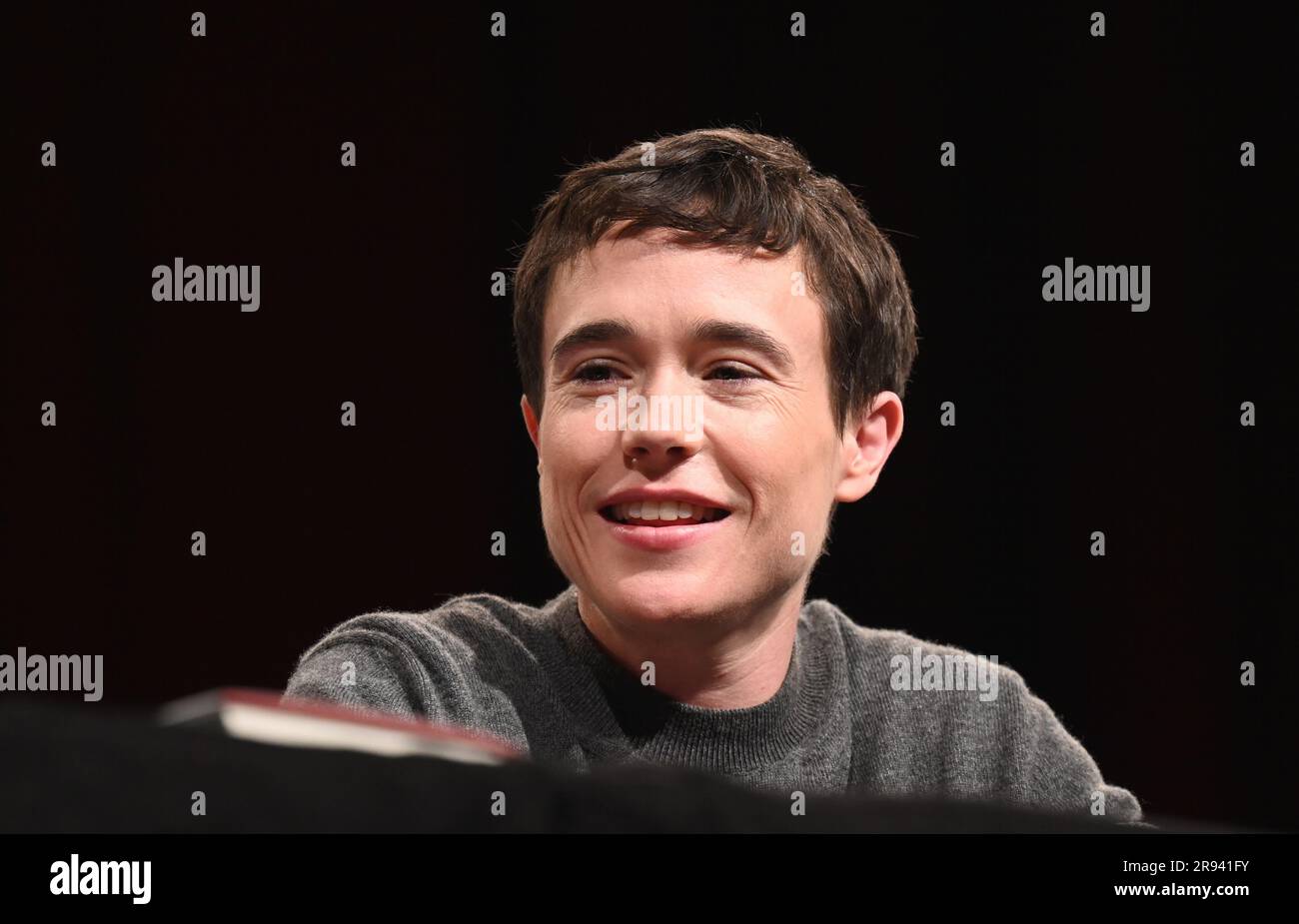 Cologne, Germany. 23rd June, 2023. Canadian actor Elliot Page speaks at ...