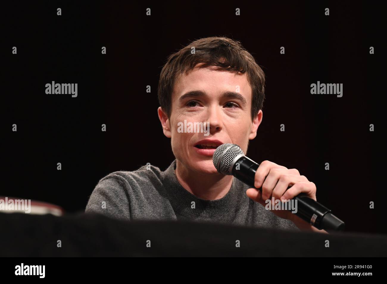 Cologne, Germany. 23rd June, 2023. Canadian actor Elliot Page speaks at ...