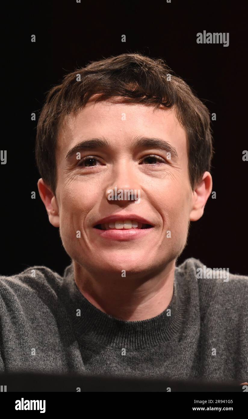 Cologne, Germany. 23rd June, 2023. Canadian actor Elliot Page speaks at ...