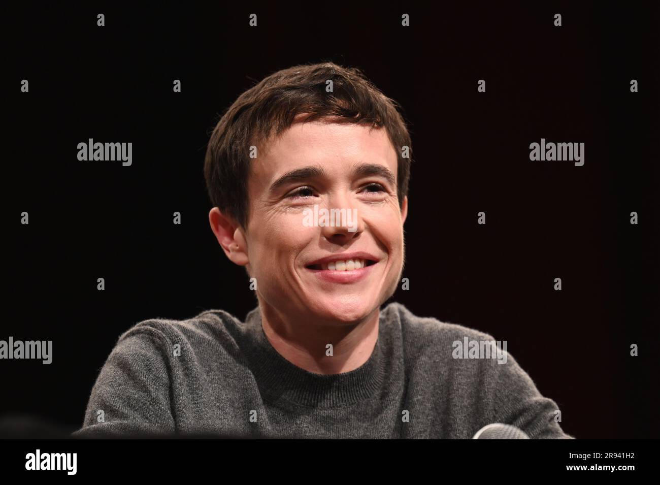 Cologne, Germany. 23rd June, 2023. Canadian actor Elliot Page speaks at ...