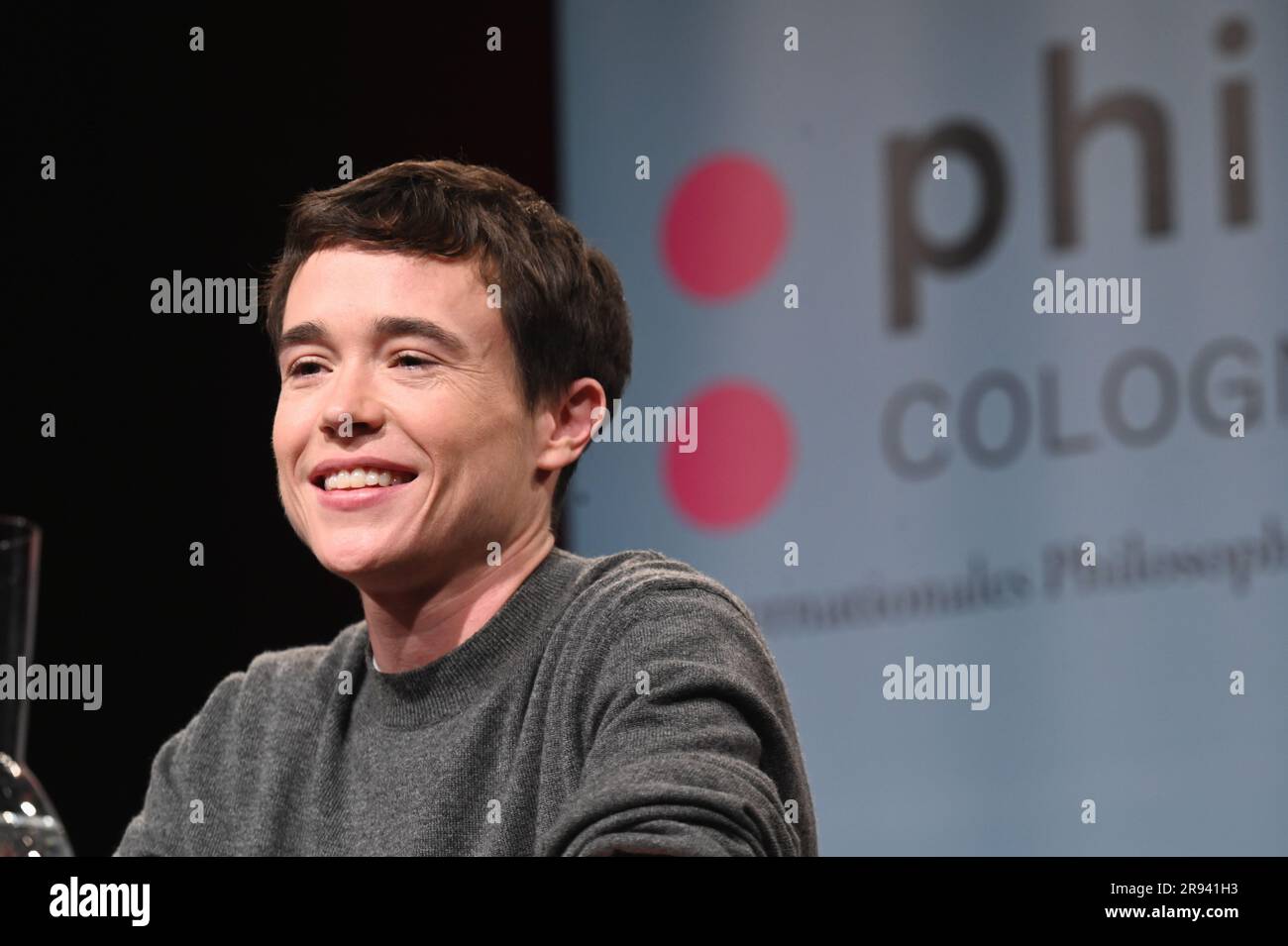 Cologne, Germany. 23rd June, 2023. Canadian actor Elliot Page speaks at ...