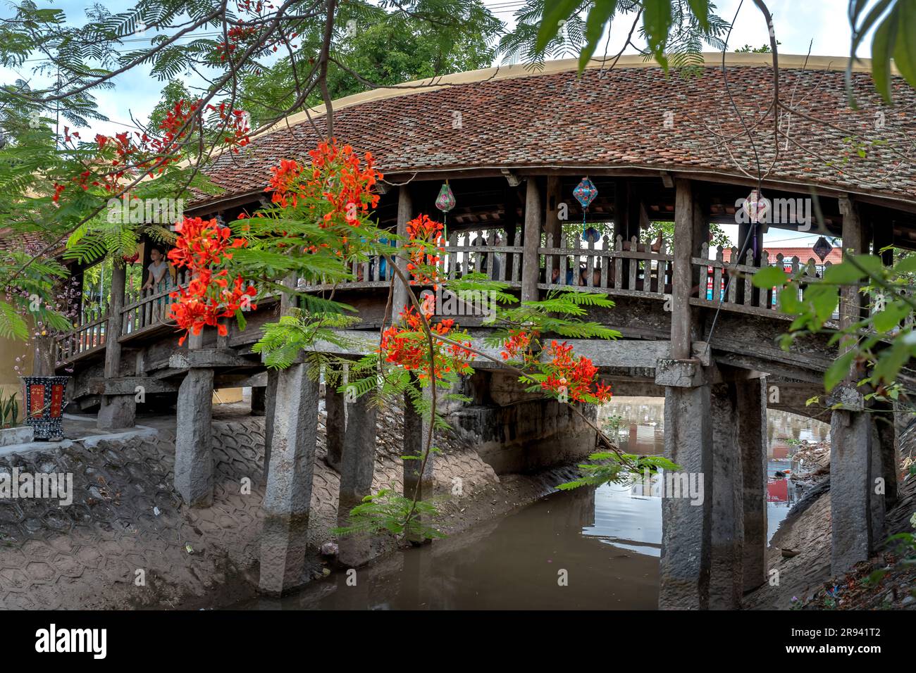 Hai Anh ancient tile bridge in Hai Hau district, Nam Dinh, Vietnam. The ...
