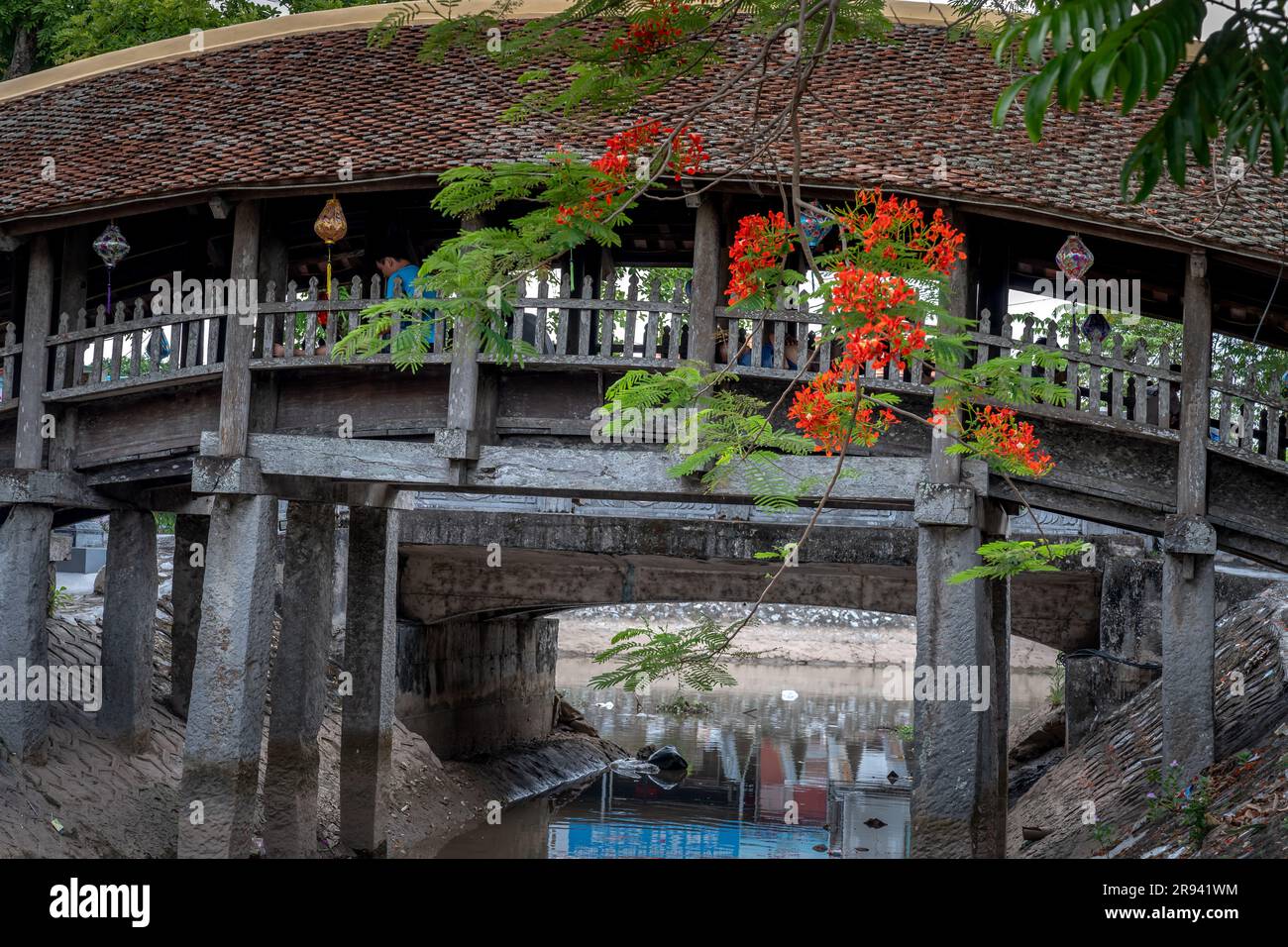 Hai Anh ancient tile bridge in Hai Hau district, Nam Dinh, Vietnam. The ...