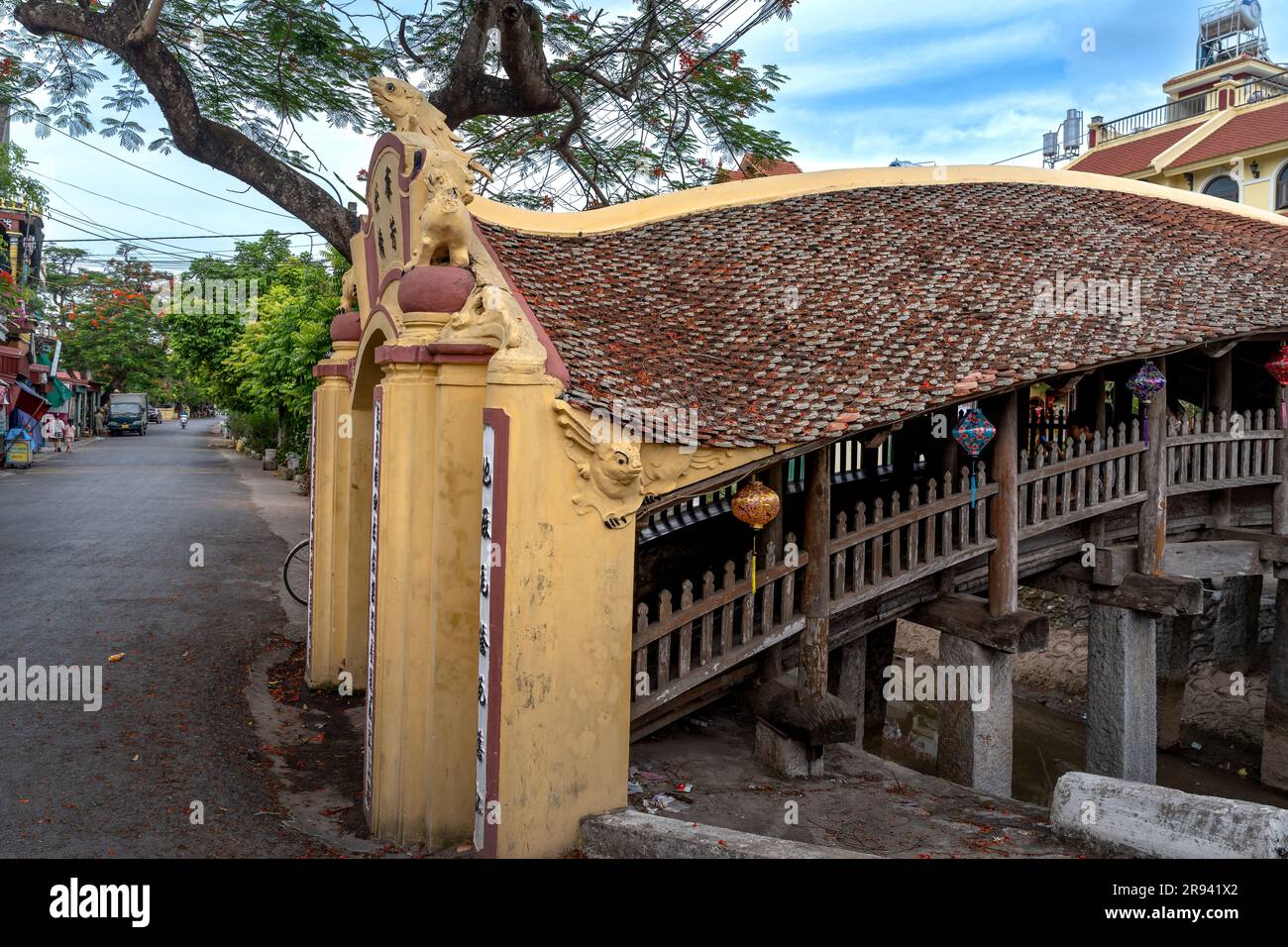 Hai Anh ancient tile bridge in Hai Hau district, Nam Dinh, Vietnam. The ...