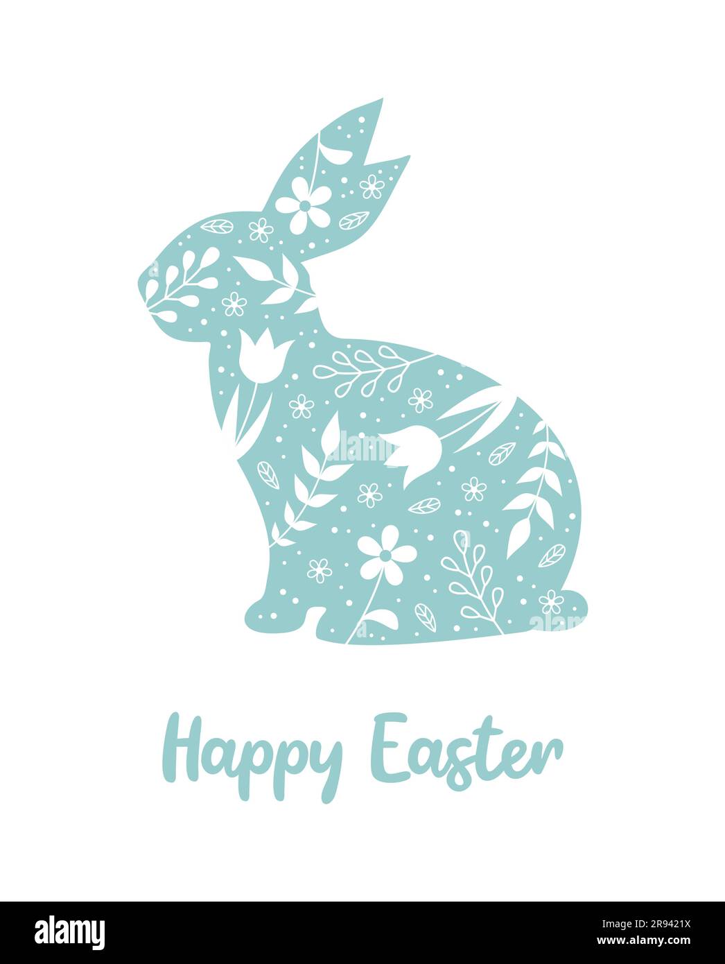 Easter greeting card. Easter bunny silhouette with flower and leaf ...
