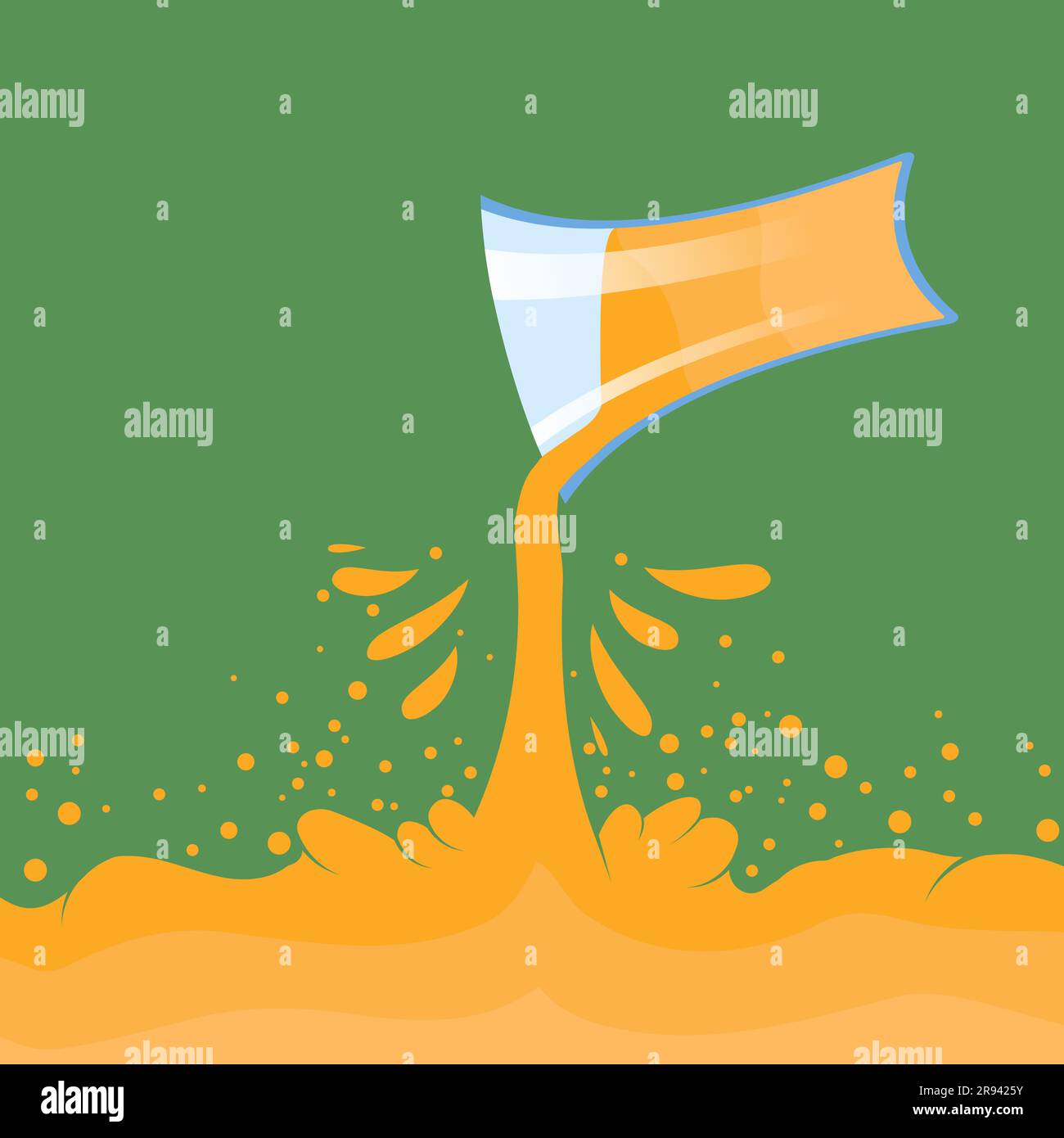 Vector Fresh Orange Juice with Splatter on Green Background. Tropical ...