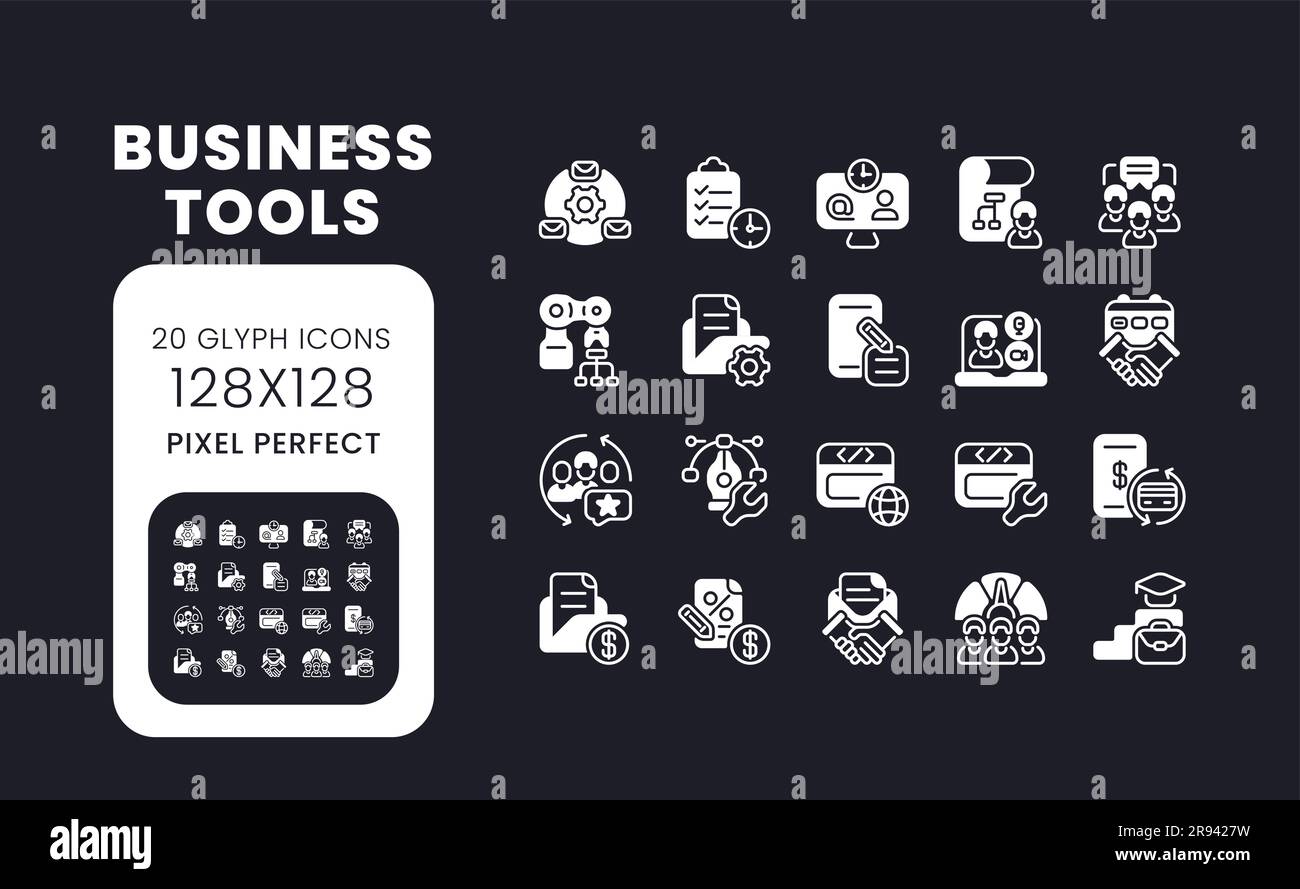 Business tools white solid desktop icons set Stock Vector Image & Art ...